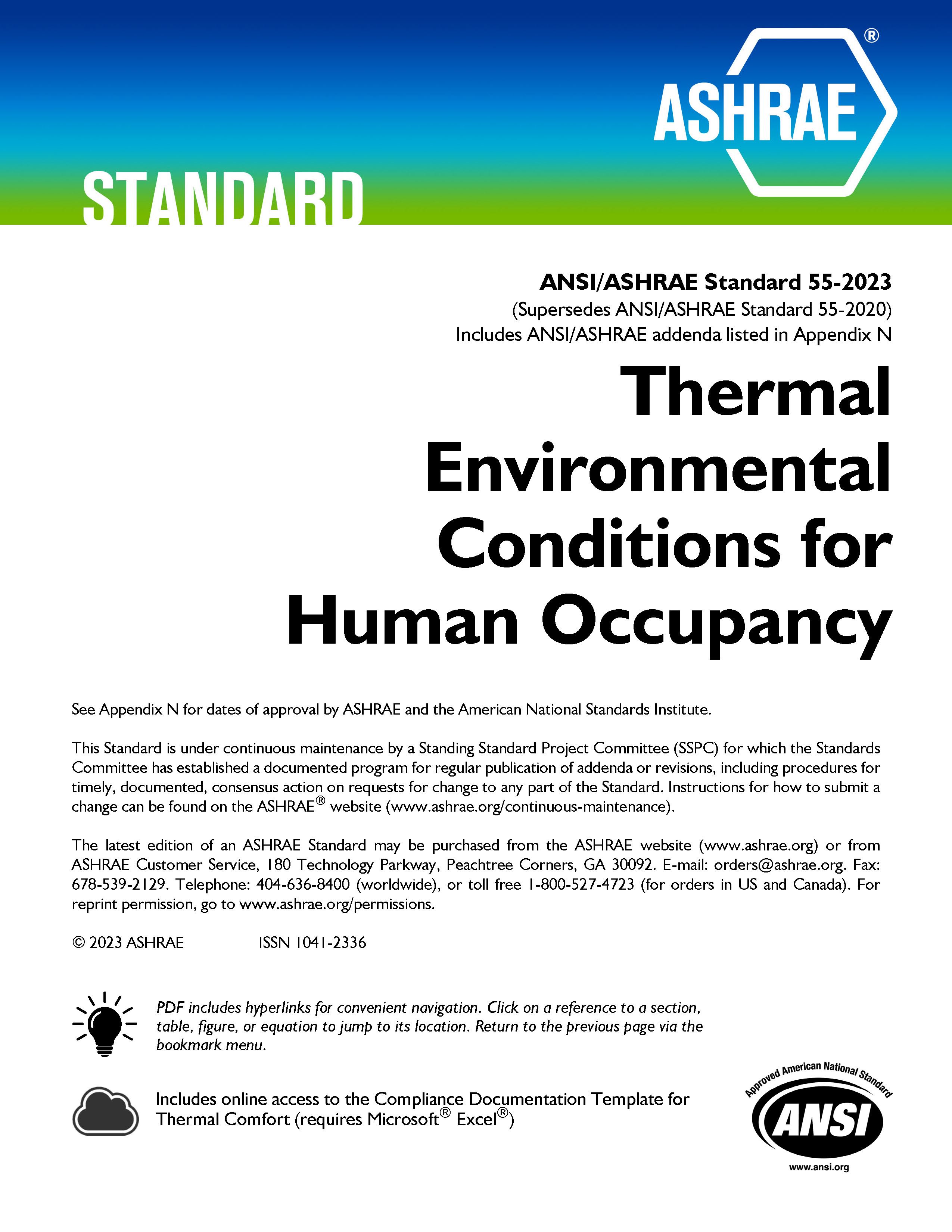 Standard 55 – Thermal Environmental Conditions for Human Occupancy